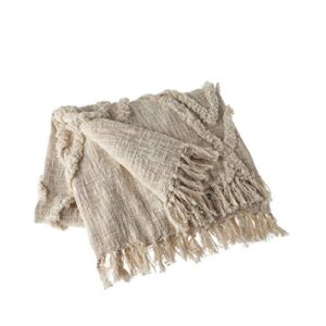 lr home soft luxury handmade boho farmhouse diamond throw blanket with fringe, 50" x 60", natural