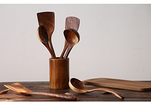 NAYAHOSE Wooden Spoons for Cooking, 4 Pcs Wooden Utensils for Cooking, Natural Teak Wood Spatulas Spoon for Cooking, Nonstick Kitchen Utensil Set