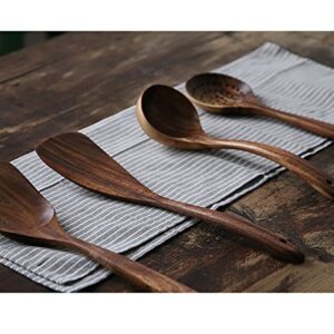 NAYAHOSE Wooden Spoons for Cooking, 4 Pcs Wooden Utensils for Cooking, Natural Teak Wood Spatulas Spoon for Cooking, Nonstick Kitchen Utensil Set