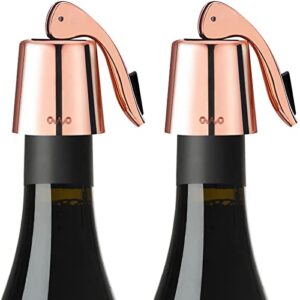 owo wine bottle stopper, wine saver with silicone, decorative wine preserver, wine toppers stopper,reusable wine cork keeps wine fresh（goldrose, 2 pack)