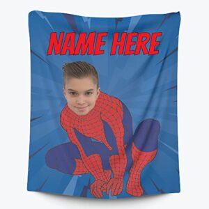 custom blanket with personalized photo and name superhero fleece blankets (spider, 50x60 silktouch)