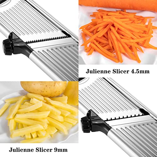 Mandoline Slicer for Kitchen -VEKAYA Stainless Steel Vegetable Slicer for Potato, tomato and Onion, Carrot Julienne and Chopper for Vegetables with Gloves (BlacK)