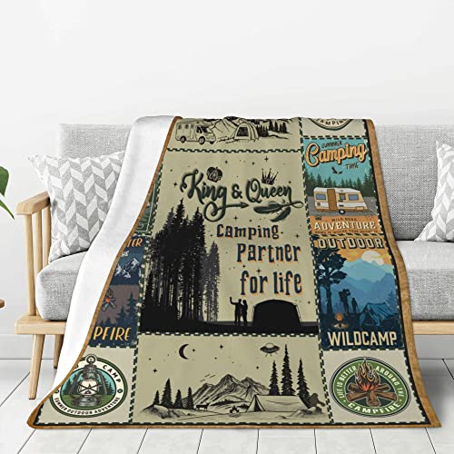 Eercsxul Camping Themed Throw Blankets for Couples Camp Lovers Gifts Camping Partners for Life 80"x60"