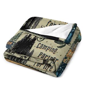 Eercsxul Camping Themed Throw Blankets for Couples Camp Lovers Gifts Camping Partners for Life 80"x60"