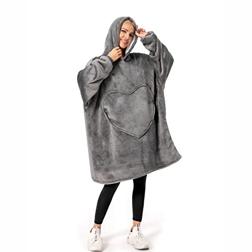 Birity® Wearable Blanket Hoodie Newest,Oversized Hoodie Blanket in Sherpa Warm Plush Fleece,Fashion Super Soft Heart Large Pocket Hooded Sweatshirt,One Size Fits All Men,Women,Teens,Adults,Seniors.