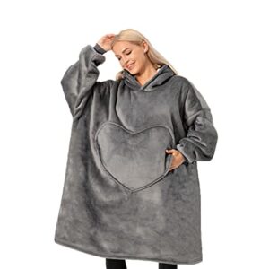 Birity® Wearable Blanket Hoodie Newest,Oversized Hoodie Blanket in Sherpa Warm Plush Fleece,Fashion Super Soft Heart Large Pocket Hooded Sweatshirt,One Size Fits All Men,Women,Teens,Adults,Seniors.