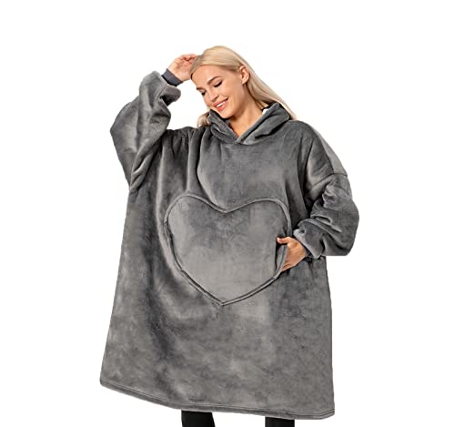 Birity® Wearable Blanket Hoodie Newest,Oversized Hoodie Blanket in Sherpa Warm Plush Fleece,Fashion Super Soft Heart Large Pocket Hooded Sweatshirt,One Size Fits All Men,Women,Teens,Adults,Seniors.