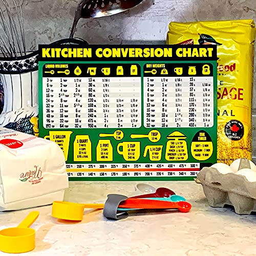 Kitchen Conversion Chart Magnet - Extra Large Easy to Read 11” x 8.5” Measurement Cheat Sheet for Cooking Baking & Reading Recipes - Convert Volume Weight Celsius Fahrenheit Imperial & Metric Units