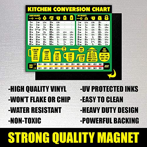 Kitchen Conversion Chart Magnet - Extra Large Easy to Read 11” x 8.5” Measurement Cheat Sheet for Cooking Baking & Reading Recipes - Convert Volume Weight Celsius Fahrenheit Imperial & Metric Units