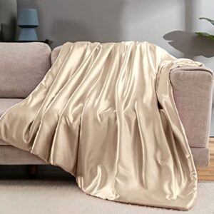 Vonty Satin Throw Blanket Taupe Satin Blankets 50x60 Inches(with Small Flowers), Cooling & Silky Throw Blanket Wrinkle-Free Cable Knit Throw Blanket for Coush Sofa Bed Outdoor