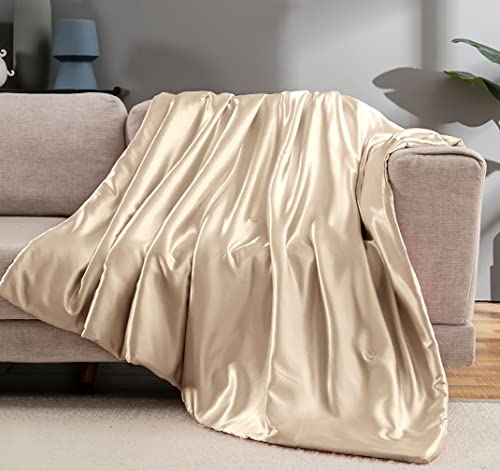 Vonty Satin Throw Blanket Taupe Satin Blankets 50x60 Inches(with Small Flowers), Cooling & Silky Throw Blanket Wrinkle-Free Cable Knit Throw Blanket for Coush Sofa Bed Outdoor