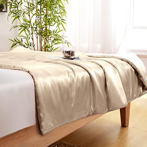 Vonty Satin Throw Blanket Taupe Satin Blankets 50x60 Inches(with Small Flowers), Cooling & Silky Throw Blanket Wrinkle-Free Cable Knit Throw Blanket for Coush Sofa Bed Outdoor