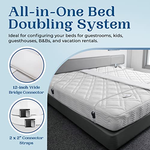 FeelAtHome Premium 12" Bed Bridge (NO-Wedge Design) | Twin XL to King Bed Converter Kit with Double Straps| Extra Wide Memory Foam - Anti-Sink & Non-Slip | Mattress Connector for Guests Stayovers