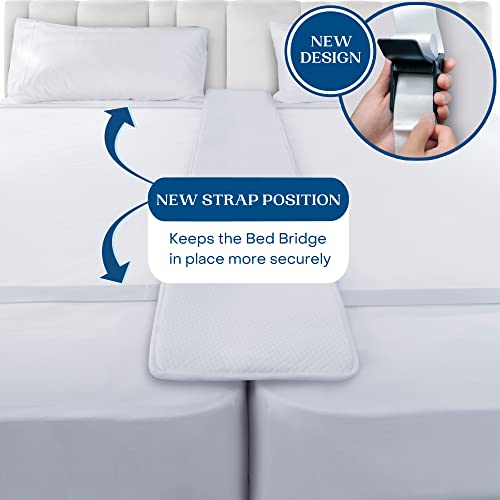 FeelAtHome Premium 12" Bed Bridge (NO-Wedge Design) | Twin XL to King Bed Converter Kit with Double Straps| Extra Wide Memory Foam - Anti-Sink & Non-Slip | Mattress Connector for Guests Stayovers