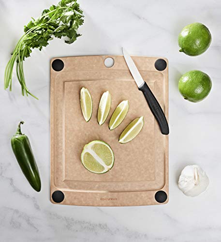 Epicurean All-In-One Cutting Board with Non-Slip Feet and Juice Groove, 11.5" × 9", Natural/Black