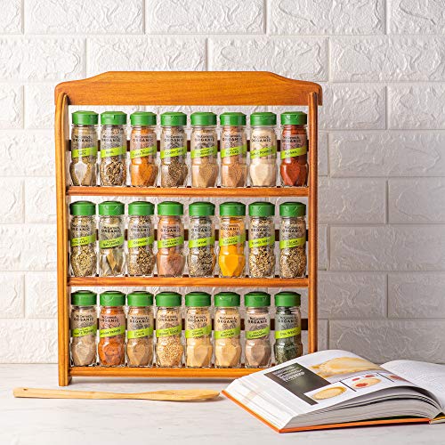 McCormick Gourmet Three Tier Wood 24 Piece Organic Spice Rack Organizer with Spices Included, 29.1 oz