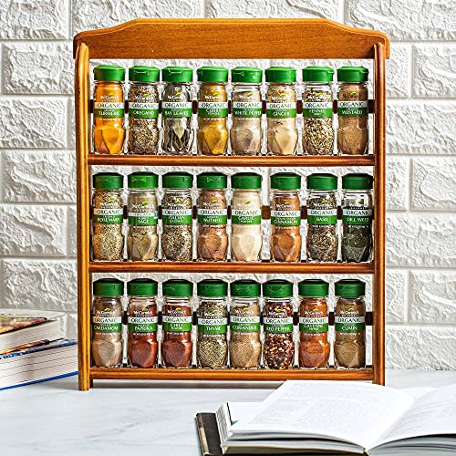 McCormick Gourmet Three Tier Wood 24 Piece Organic Spice Rack Organizer with Spices Included, 29.1 oz