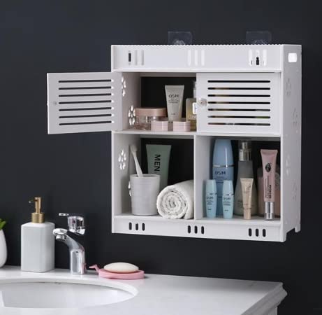 FYNUM (40 x 18 x 43) cm Non-Perforated PVC Bathroom Wash Cabinet with Three Layers and Two Doors