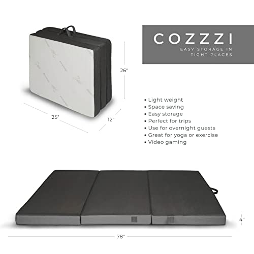 Cozzzi Trifold Foldable Mattress for Floor and Traveling with Removable Cover - Lightweight and Portable Floor Mattress for Adults & Kids - Compact and Easy to Storage (75in x 25in x 4in)