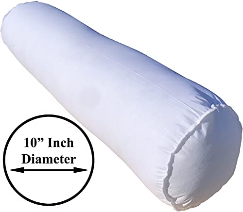 Pillowflex Bolster Pillow - 10" x 48" - Plush Polyester-Filled Insert for Decorative Shams - Comes in a Poly-Cotton Shell - Odorless, Lint, and Dust-Free, No Lumps Stuffing for Pillows (White, Round)