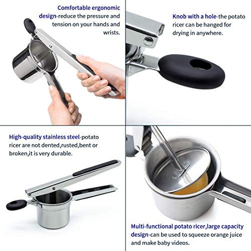 Potato Ricer,Ricer For Mashed Potatoes,Spaetzle Maker With 3 Interchangeable Discs, Potato Ricer Stainless Steel Creates Smooth Mashed Potato,Spaetzle Press,Potato Squeezer,Passatelli Maker