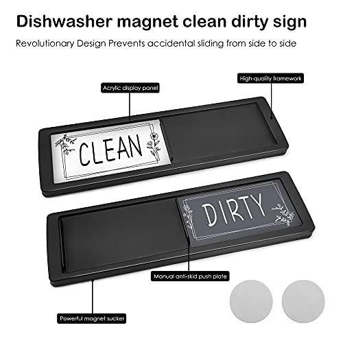 Coomazy Dishwasher Magnet Clean Dirty Sign, Universal Kitchen Refrigerator Magnets with 2 Double-Sided Stickers, Strong Magnets, Non-Scratch Easy to Read Flower Pattern Clean Dirty Sign