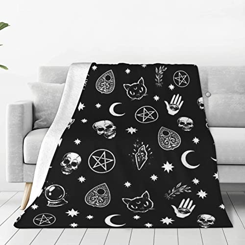 Skull Cat Moon Gothic Throw Blankets Lightweight Plush Fuzzy Cozy Soft Bedding, Fleece Throw Blankets All Season for Sofa Couch Bed 50x60 inches