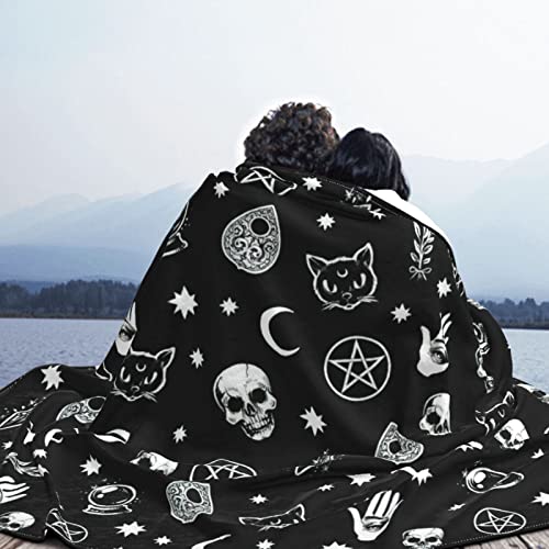 Skull Cat Moon Gothic Throw Blankets Lightweight Plush Fuzzy Cozy Soft Bedding, Fleece Throw Blankets All Season for Sofa Couch Bed 50x60 inches