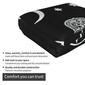 Skull Cat Moon Gothic Throw Blankets Lightweight Plush Fuzzy Cozy Soft Bedding, Fleece Throw Blankets All Season for Sofa Couch Bed 50x60 inches