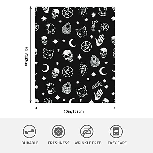 Skull Cat Moon Gothic Throw Blankets Lightweight Plush Fuzzy Cozy Soft Bedding, Fleece Throw Blankets All Season for Sofa Couch Bed 50x60 inches