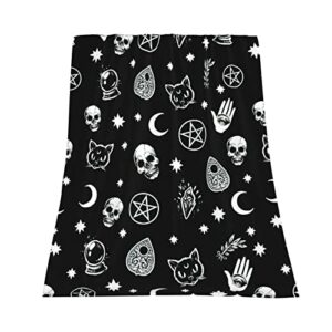 Skull Cat Moon Gothic Throw Blankets Lightweight Plush Fuzzy Cozy Soft Bedding, Fleece Throw Blankets All Season for Sofa Couch Bed 50x60 inches