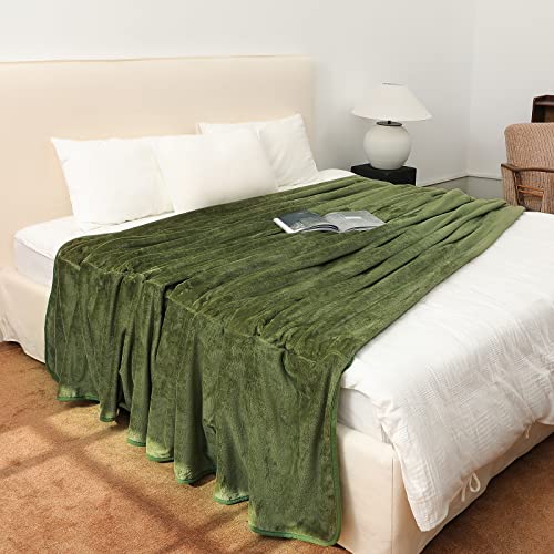 Lutoris Flannel Oversized King Blankets 220gsm 120"x120", Giant Huge 10'x10' Cozy Big Throw Blanket Fits The Whole Family, Extra Large Soft Fleece Blankets for Bed Sofa Couch Travel, Army Green