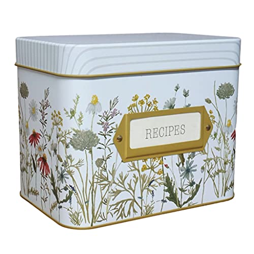 SENSORY4U Tin Recipe Box - Includes 100 4X6 Cards, 12 Dividers - Beautiful Decorative Tin Box Gift Set (Wild Flower)