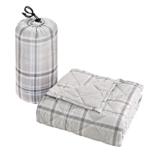 Cathay Home Coleman Indoor Outdoor Reversible Water Resistant and Sherpa Throw Blanket 50x60 Inch, Taupe (CMTH107)