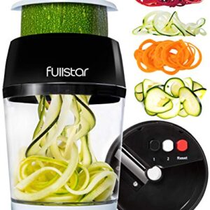 Fullstar Vegetable Spiralizer Vegetable Slicer - 4 in 1 Zucchini Spaghetti Maker Zoodle Maker Veggie Spiralizer Adjustable Handheld Spiralizer Zucchini Noodle Maker Zucchini Spiralizer with Container