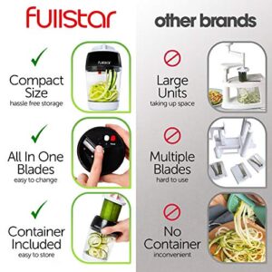 Fullstar Vegetable Spiralizer Vegetable Slicer - 4 in 1 Zucchini Spaghetti Maker Zoodle Maker Veggie Spiralizer Adjustable Handheld Spiralizer Zucchini Noodle Maker Zucchini Spiralizer with Container