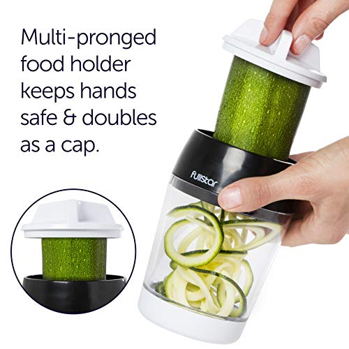 Fullstar Vegetable Spiralizer Vegetable Slicer - 4 in 1 Zucchini Spaghetti Maker Zoodle Maker Veggie Spiralizer Adjustable Handheld Spiralizer Zucchini Noodle Maker Zucchini Spiralizer with Container