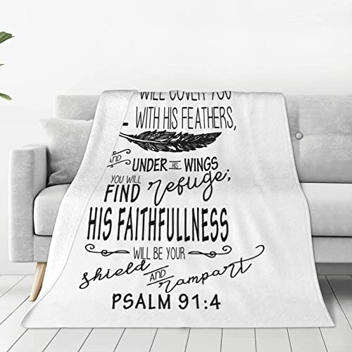 Bible Psalm 91 4 Christian Full Fleece Throw Cloak Wearable Blanket Flannel Fluffy Comforter Quilt Nursery Bedroom Bedding King Size Plush Soft Cozy Air Conditioner Blanket