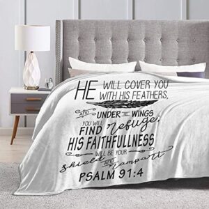 Bible Psalm 91 4 Christian Full Fleece Throw Cloak Wearable Blanket Flannel Fluffy Comforter Quilt Nursery Bedroom Bedding King Size Plush Soft Cozy Air Conditioner Blanket