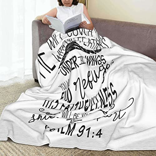 Bible Psalm 91 4 Christian Full Fleece Throw Cloak Wearable Blanket Flannel Fluffy Comforter Quilt Nursery Bedroom Bedding King Size Plush Soft Cozy Air Conditioner Blanket