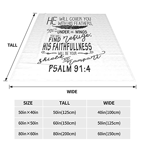 Bible Psalm 91 4 Christian Full Fleece Throw Cloak Wearable Blanket Flannel Fluffy Comforter Quilt Nursery Bedroom Bedding King Size Plush Soft Cozy Air Conditioner Blanket