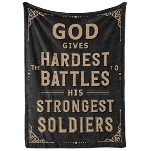 InnoBeta Get Well Gifts for Women, Men, Surgery Gifts for Friends with Cancer, Chemo Patients, Flannel Throw Blanket - 50"x 65", God Gives The Hardest Battles to His Strongest Soldiers