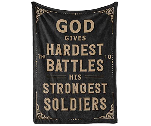 InnoBeta Get Well Gifts for Women, Men, Surgery Gifts for Friends with Cancer, Chemo Patients, Flannel Throw Blanket - 50"x 65", God Gives The Hardest Battles to His Strongest Soldiers