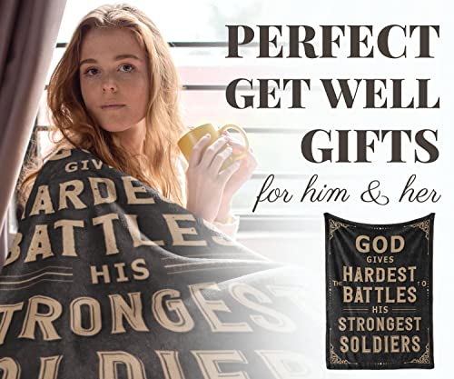 InnoBeta Get Well Gifts for Women, Men, Surgery Gifts for Friends with Cancer, Chemo Patients, Flannel Throw Blanket - 50"x 65", God Gives The Hardest Battles to His Strongest Soldiers