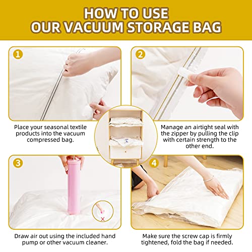 MOHAP Vacuum Storage Bags Space Saver Vacuum Seal Storage Bags with Hand Pump for Clothes, Comforters and Blankets - 12-Pack (3 Jumbo, 3 Large, 3 Medium, 3 Small)