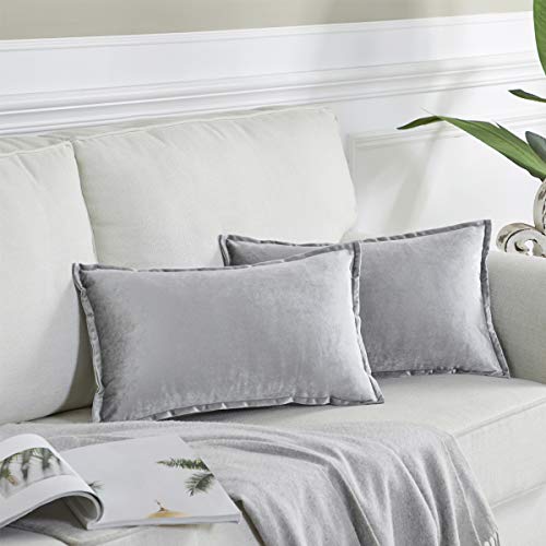 GIGIZAZA Silver Grey Velvet Decorative Throw Pillow Covers 12x20 Oblong Couch Sofa Pillow Covers Pack of 2