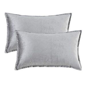 GIGIZAZA Silver Grey Velvet Decorative Throw Pillow Covers 12x20 Oblong Couch Sofa Pillow Covers Pack of 2