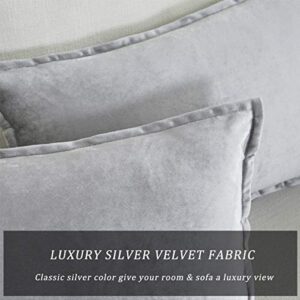 GIGIZAZA Silver Grey Velvet Decorative Throw Pillow Covers 12x20 Oblong Couch Sofa Pillow Covers Pack of 2