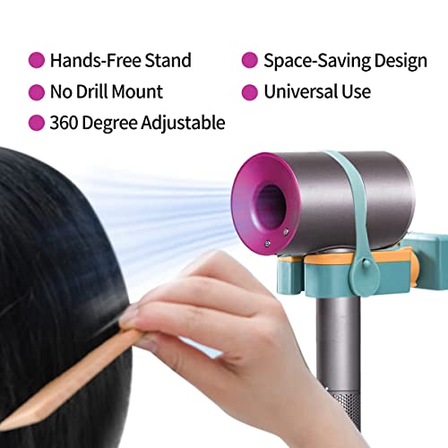 Hair Dryer Holder Wall Mounted, Rotatable Hair Dryer Holder No Drill Blow Dryer Holder Handsfree Adjustable Hair Dryer Stand Hairdryer Holder for Bathroom Wall Cabinet Door Hair Dryer Organizer