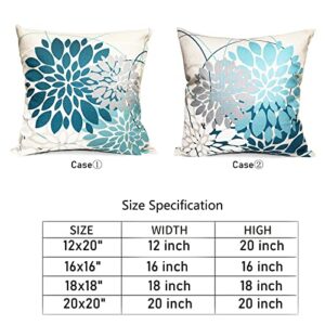 Teal Blue Decorative Throw Pillow Covers 18x18 Inch Pillow Covers for Couch Living Room Bedroom Outdoor,Modern Sofa Throw Pillow Cover,Farmhouse Geometric Floral Linen Square Pillow Case,Set of 2